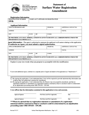 Fillable Online Statement of Surface Water Registration Amendment Fax ...