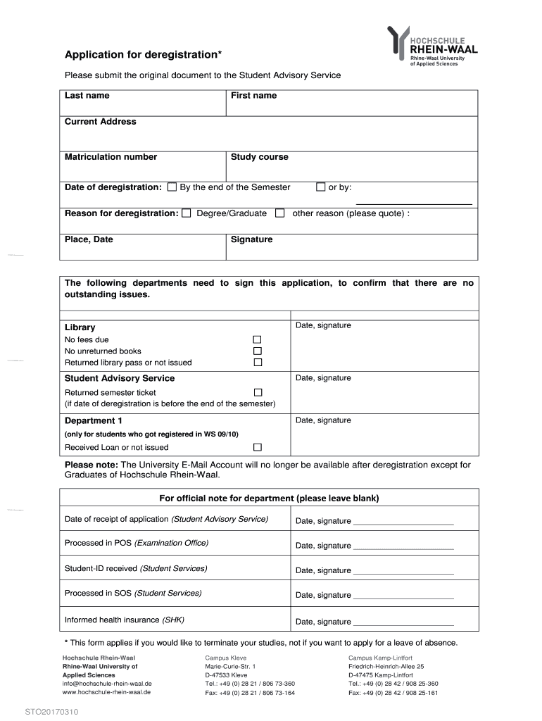 Fillable Online Application for Deregistration / Withdrawal from ...