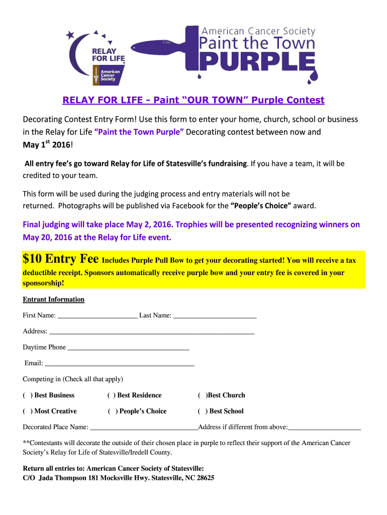 Fillable Online relay acsevents Paint Your World Purple - Relay Connect ...