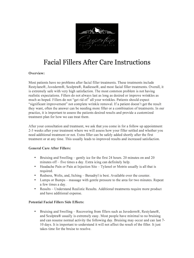 Fillable Online Facial Fillers After Care Instructions - Dr. Chris ...