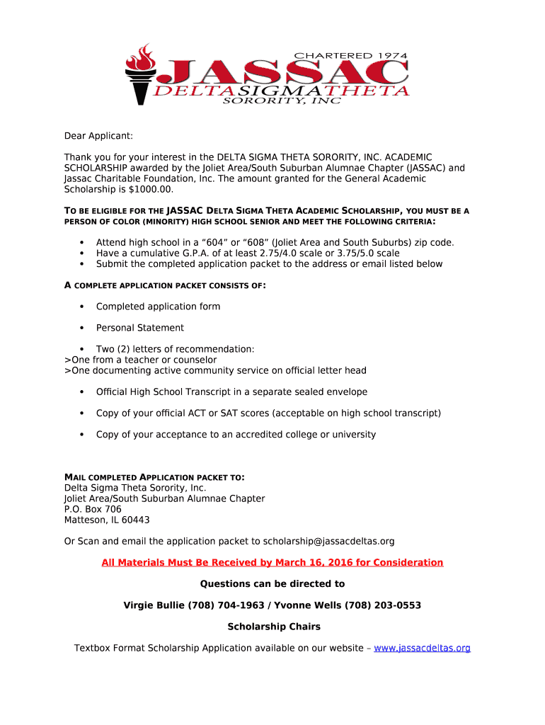 ACADEMIC SCHOLARSHIP awarded by the Joliet Area/South Suburban Alumnae ...