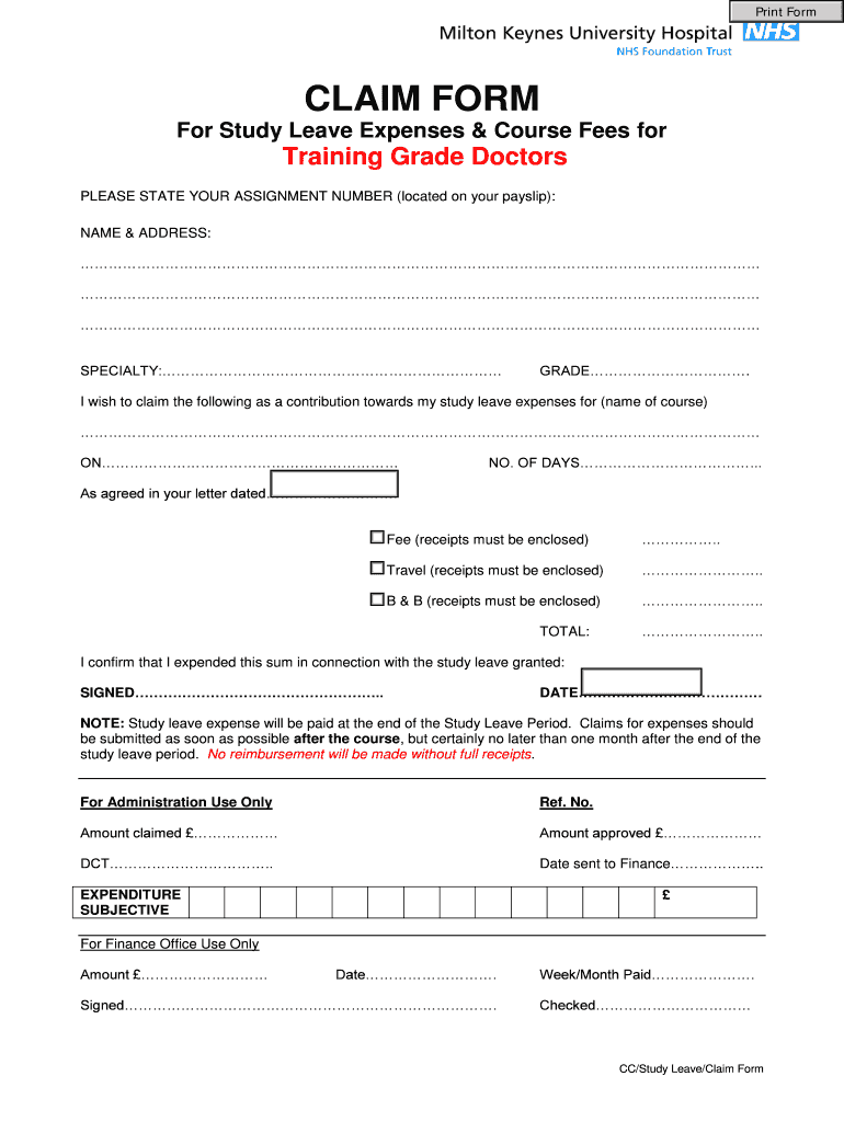 Fillable Online CLAIM FORM - MKUH Workforce Fax Email Print - pdfFiller