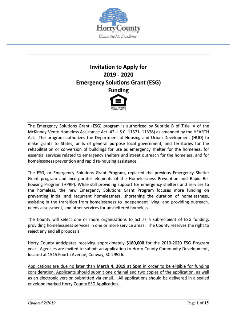 Fillable Online EMERGENCY SOLUTIONS GRANT APPLICATION PACKET FY 2019 ...