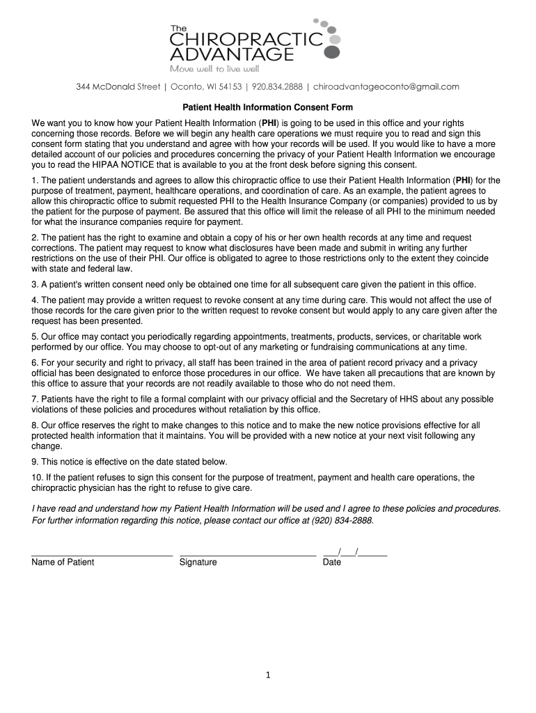 Fillable Online Patient Health Information Consent Form PHI Fax Email Print - pdfFiller