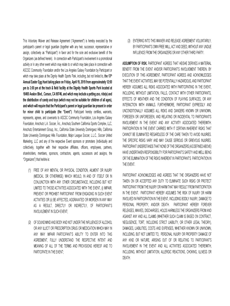 Fillable Online This Voluntary Waiver and Release Agreement ... - LA Galaxy Fax Email Print ...