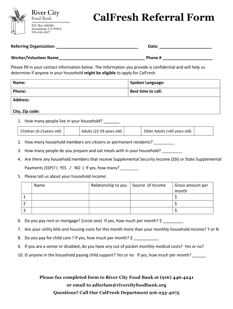 Food Bank Referral Form - Fill Online, Printable, Fillable, Blank ...