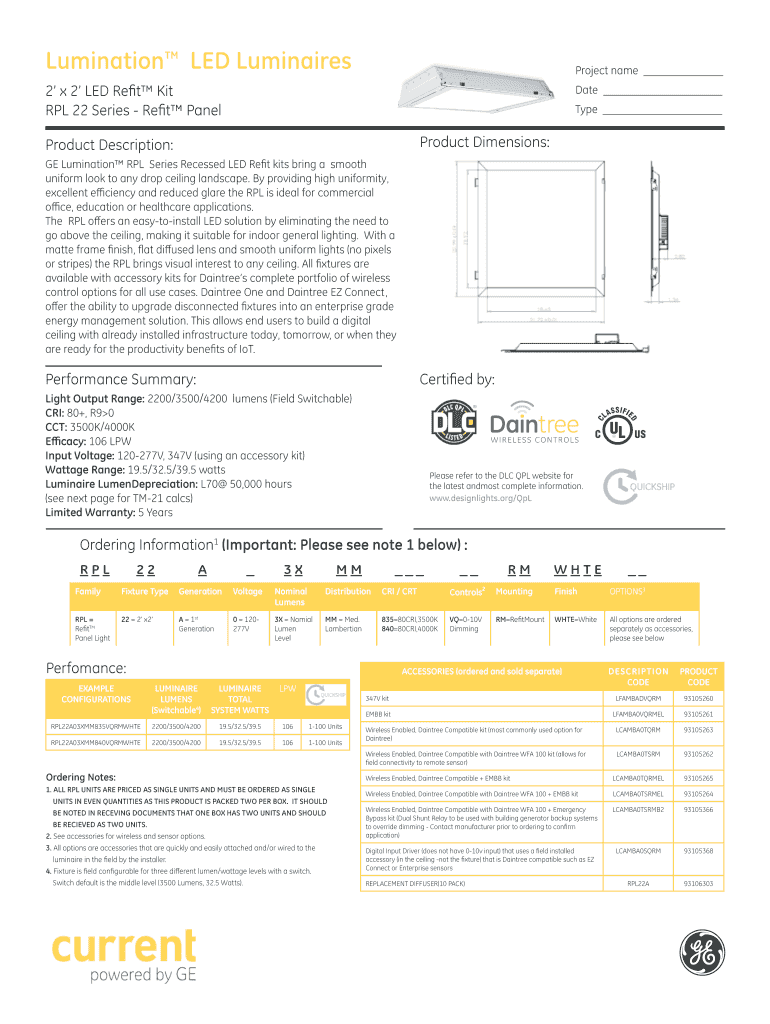 Fillable Online IND518-Lumination-LED-RPL22-Series-Refit-Door-Kit-Spec-Sheet. GE Lumination ...