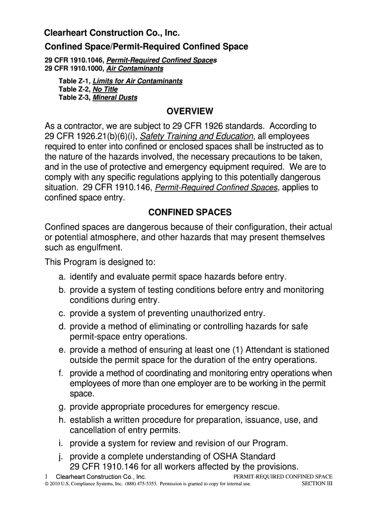Fillable Online Confined Space/Permit-Required Confined Space Fax Email Print - pdfFiller