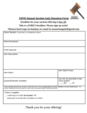 Fillable Online UUFH Annual Auction Gala Donation Form Deadline for ...