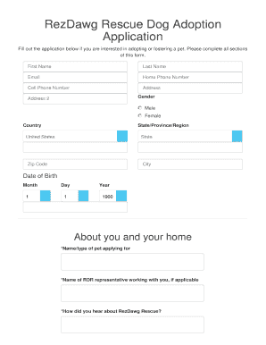 Fillable Online Dog Adoption Form - RezDawg Rescue Fax Email Print ...
