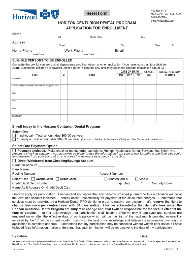 Horizon Centurion Dental Enrollment Application: Fill out & sign online ...