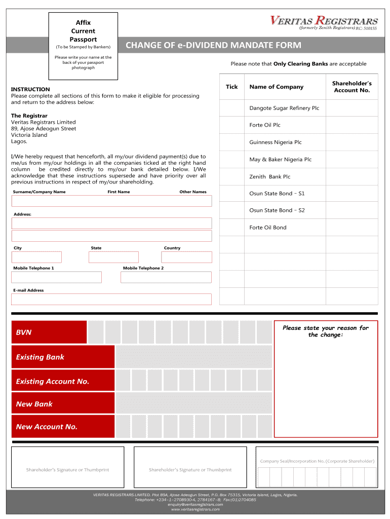 Veritas E Dividend Mandate Form - Fill Online, Printable, Fillable, Blank | pdfFiller