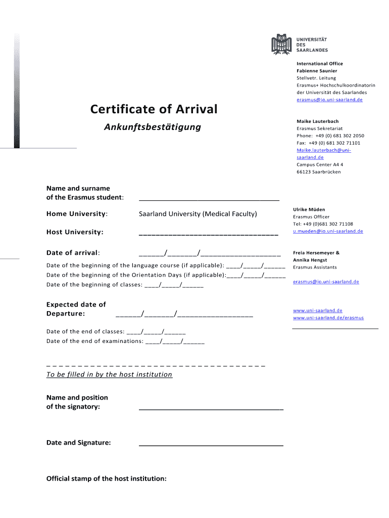 Fillable Online Certificate of Arrival - UKS Fax Email Print - pdfFiller