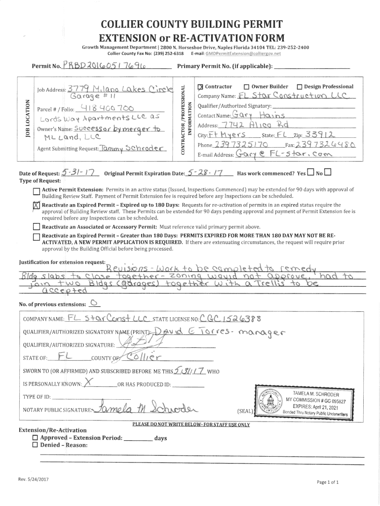 Fillable Online cvportal colliergov EXTENSION or RE-ACTMTION FORM ...