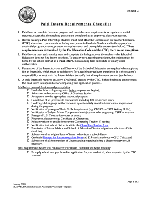 Fillable Online Paid Intern Requirements Checklist Fax Email Print ...