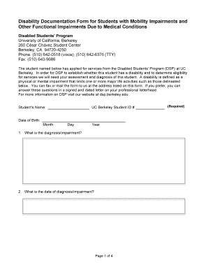 Fillable Online Disability Documentation Form for Students with ...