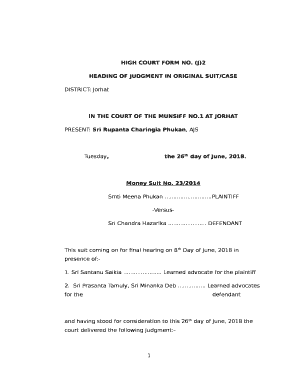 Fillable Online HIGH COURT FORM NO. (J)2 HEADING OF JUDGMENT IN Fax ...