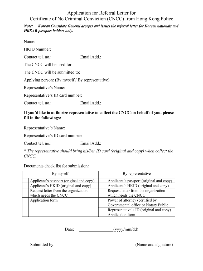 Fillable Online Certificate of No Criminal ConvictionHong Kong Police ...