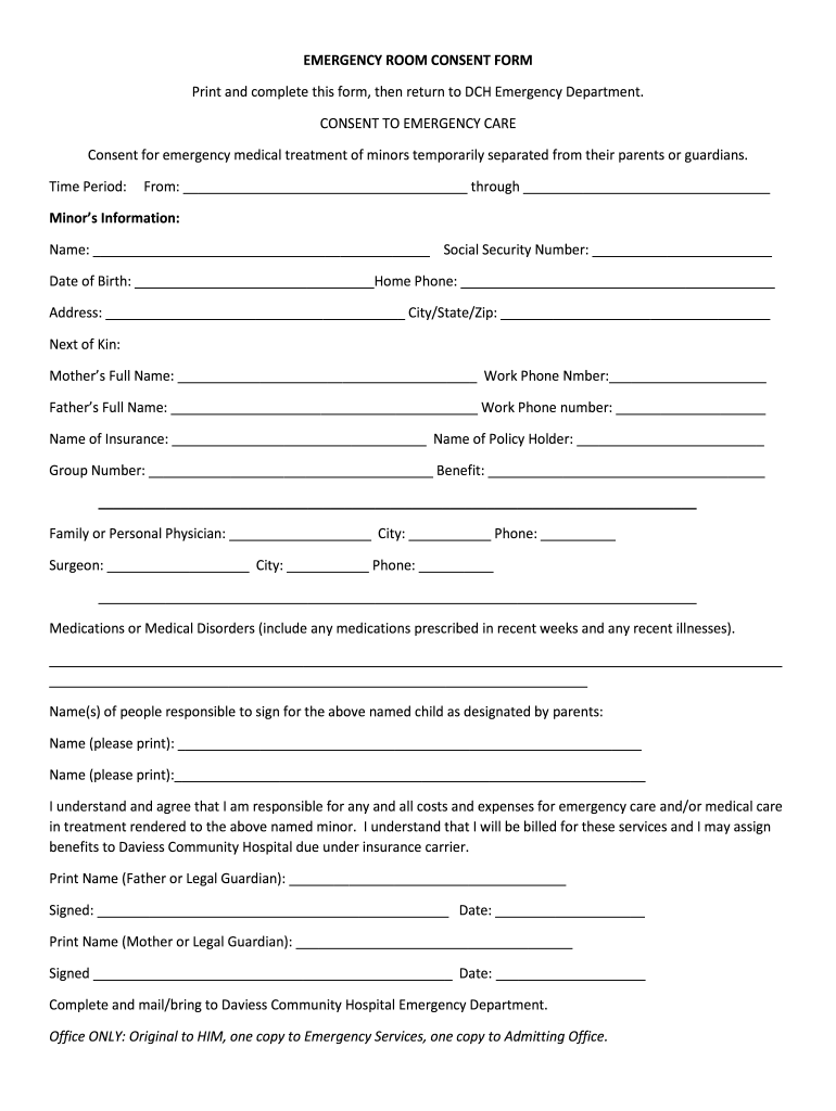 Fillable Online EMERGENCY ROOM CONSENT FORM Fax Email Print - pdfFiller