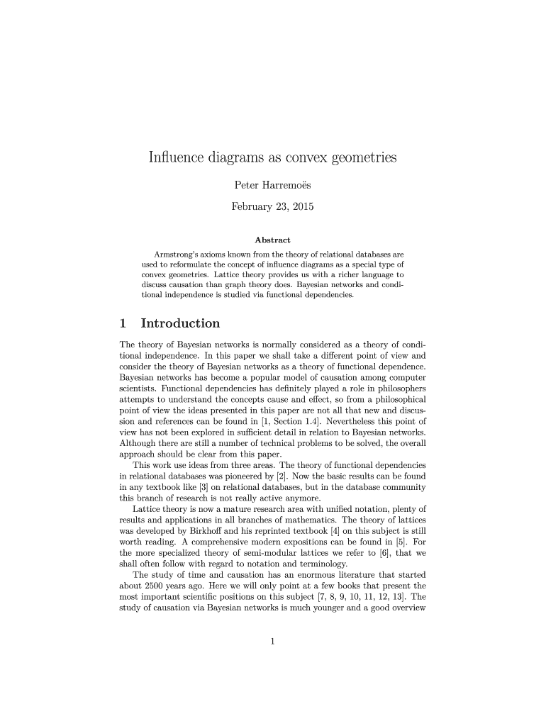 Fillable Online Influence Diagrams As Convex Geometries Forside For
