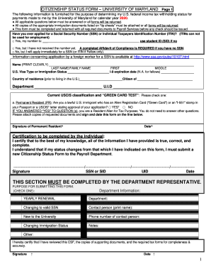 Fillable Online citizenship status form - umd essic - University of ...