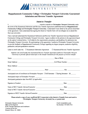 Fillable Online RCC Guaranteed Admission and Reverse Transfer Agreement ...