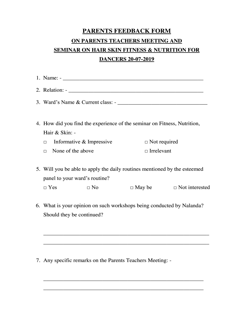 Fillable Online PARENTS FEEDBACK FORM - Nalanda College, Colombo Fax ...