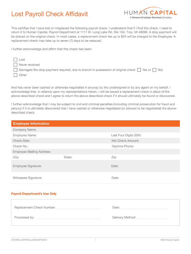 Fillable Online Lost Check Affidavit ApplicationUniversity of Michigan ...