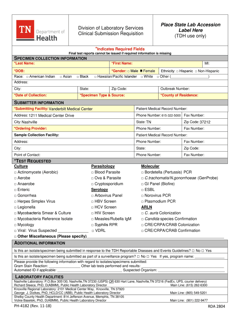 Fillable Online Laboratory RequisitionsDivision of Public Health ...
