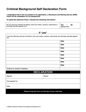 Fillable Online Criminal Background Self Declaration Form Fax Email ...