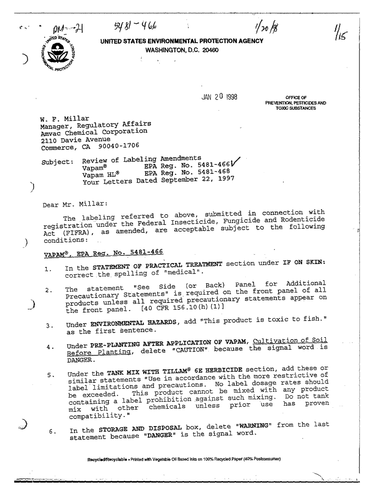 Fillable Online U.S. EPA, Pesticide Product Label, VAPAM SOIL FUMIGANT ...