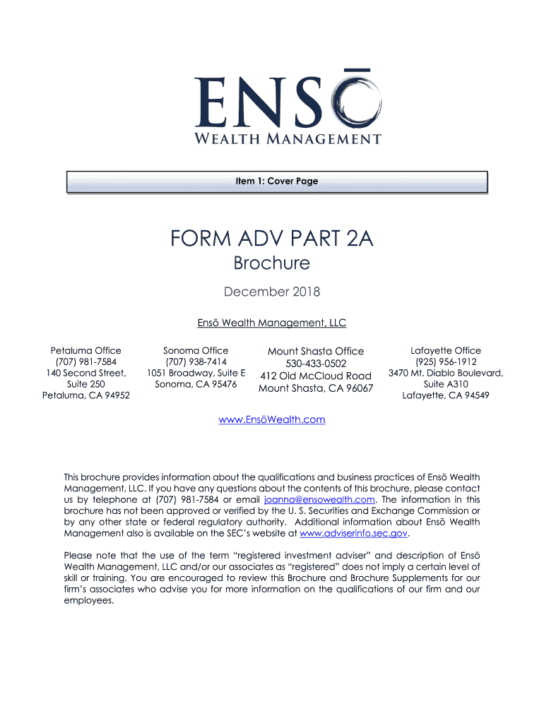 Fillable Online 20181220 Form ADV Part 2A - FINAL for FeeX and Jones ...