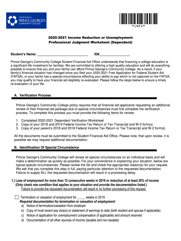 Fillable Online 2000-2001 UnemploymentProfessional Judgement Worksheet ...