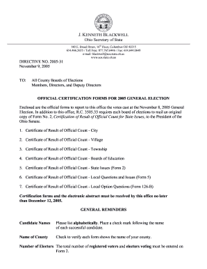 Fillable Online OFFICIAL CERTIFICATION FORMS FOR 2005 GENERAL ELECTION ...