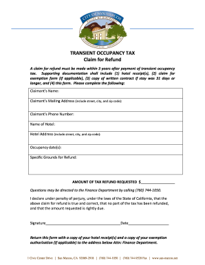 Fillable Online TRANSIENT OCCUPANCY TAX for Fax Email Print - pdfFiller