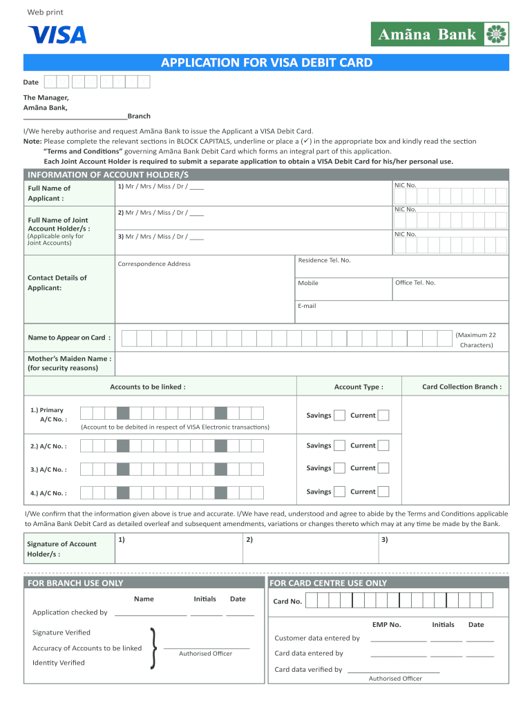 Fillable Online Debit Cards - Apply for a Bank Debit Card from Bank of America Fax Email Print ...