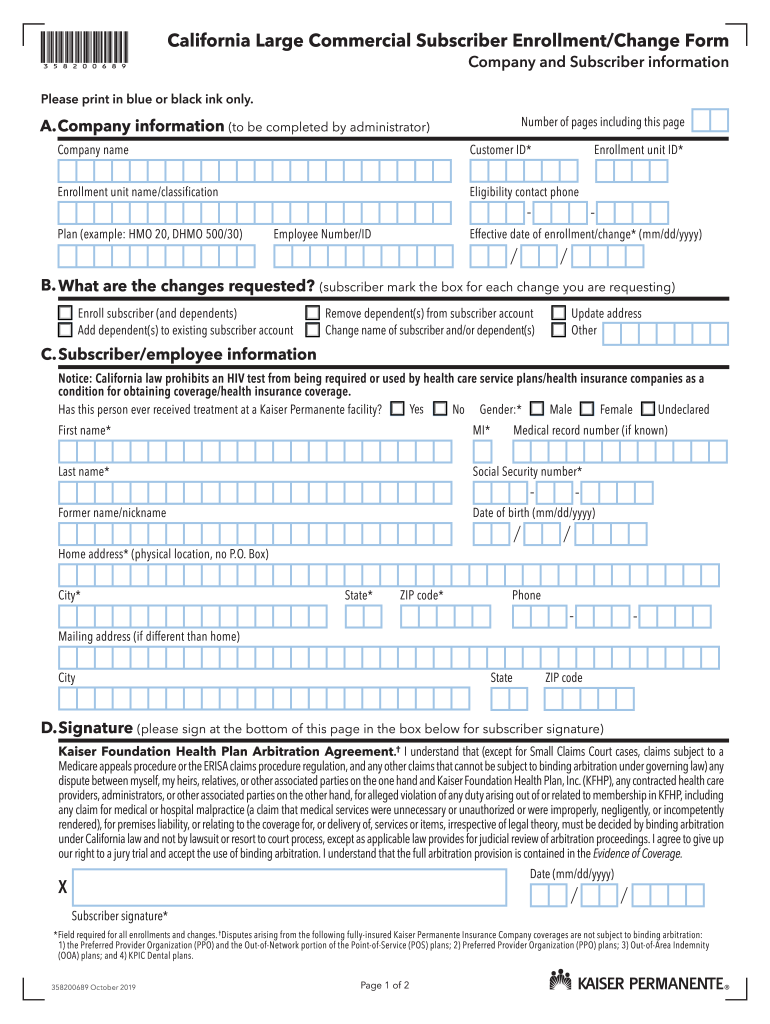 Fillable Online California Large Commercial Subscriber Enrollment ...