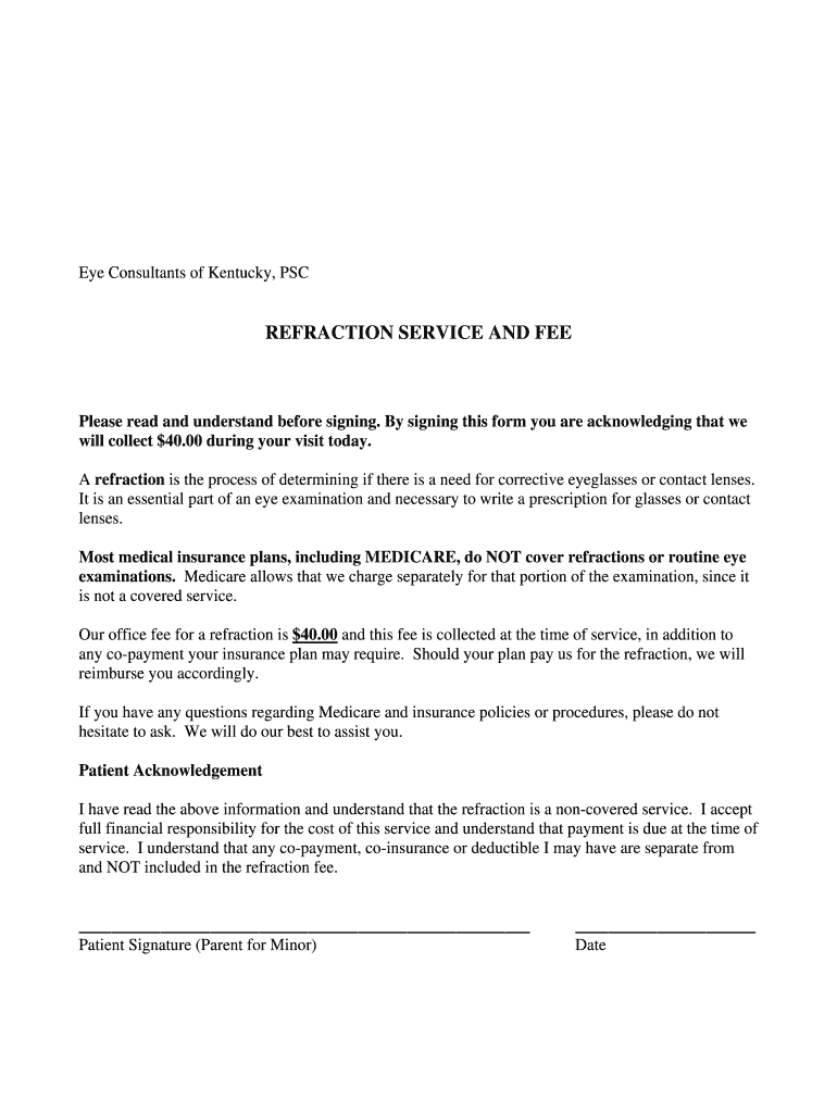 Fillable Online REFRACTION SERVICE AND FEE Fax Email Print - pdfFiller