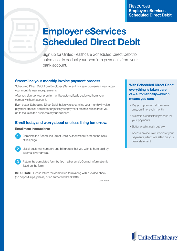 UnitedHealthcare Scheduled Direct Debit Authorization Form - Blank ...