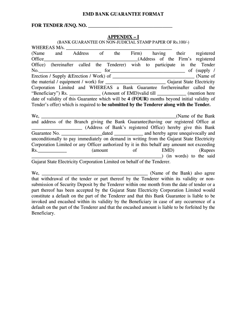 Fillable Online EMD BANK GUARANTEE FORMAT Fax Email Print - pdfFiller