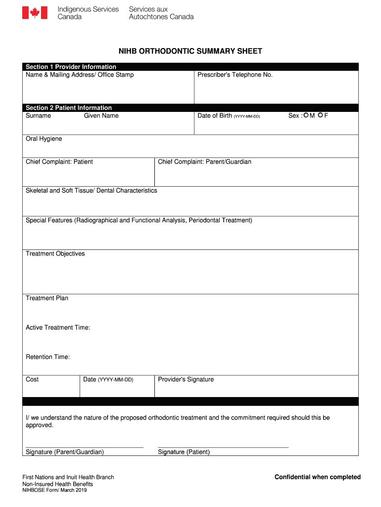 Nihb orthodontic summary sheet - For NIHB Providers: Fill out & sign ...