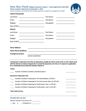 Fillable Online Religious Education Registration and Forms for 2019 ...