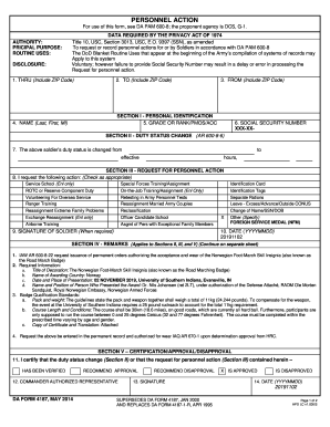 Fillable Online PERSONNEL ACTION For use of this form, see DA PAM 600-8 ...