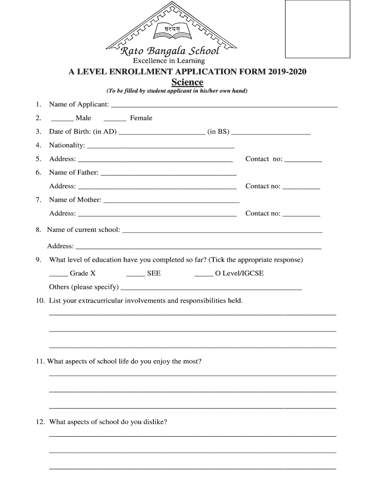 Fillable Online TiS Student Enrollment Application Form - tanarata.net ...