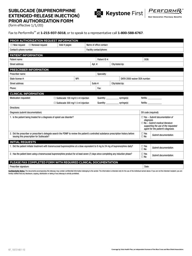 Fillable Online Sublocade Prior Authorization Form - Pharmacy ...