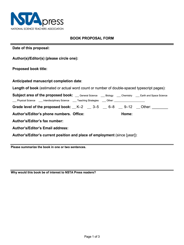 Fillable Online How to Write a Book Proposal: Including a Template ...