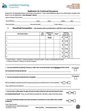 Fillable Online Application for Continued Occupancy I. - Louisiana Housing ... Fax Email Print ...