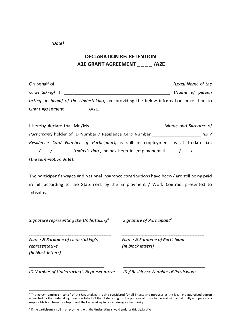 Fillable Online Declaration for the Undertaking re Retention Fax Email ...