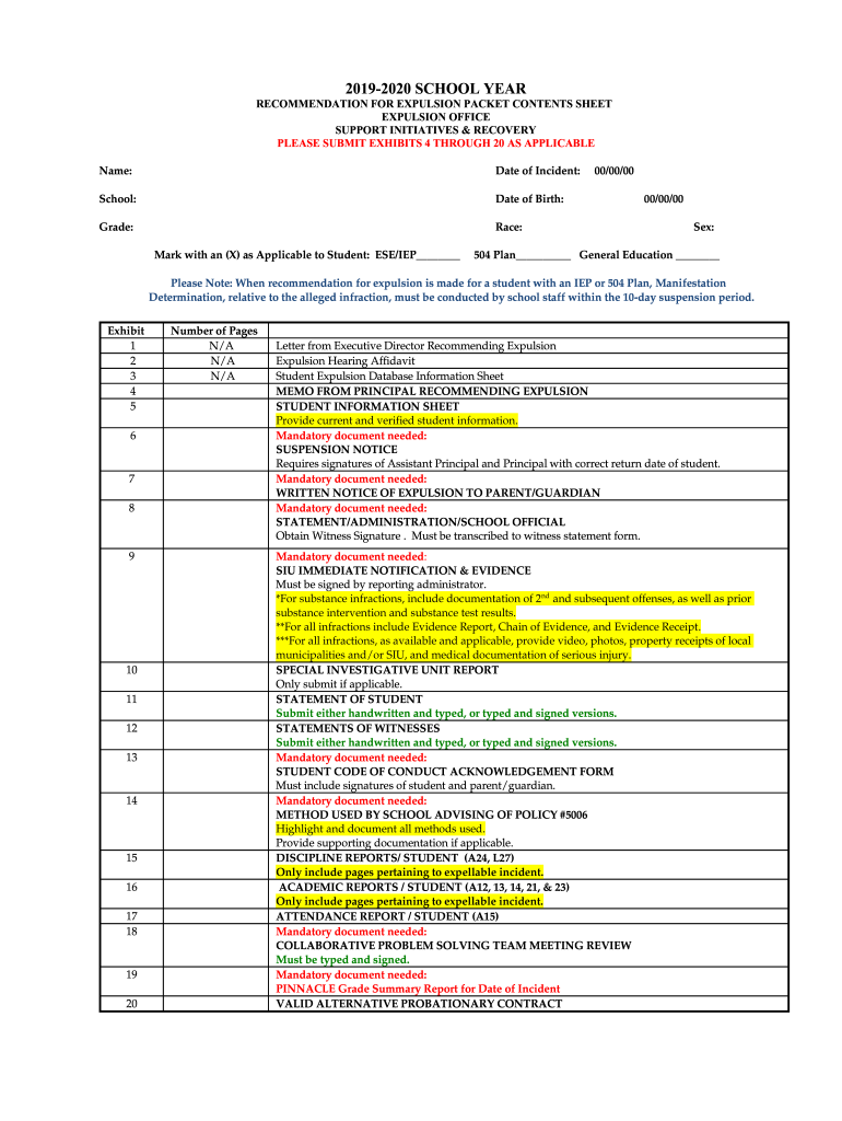 Fillable Online Student Expulsion Case Data Sheet - Broward Schools Fax ...