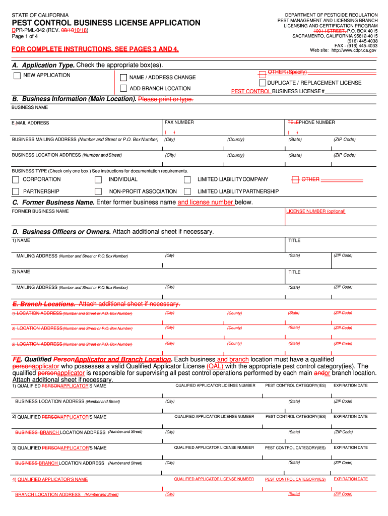Fillable Online STATE OF CALIFORNIA QUALIFIED APPLICATOR CERTIFICATE ...